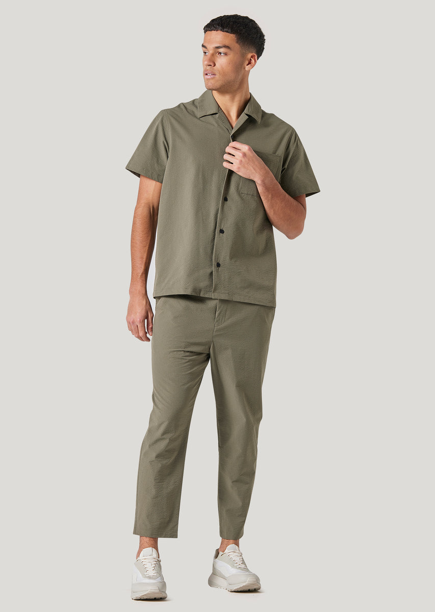 Slack Khaki Tapered Fit Seersucker Mens Trousers | Sedley